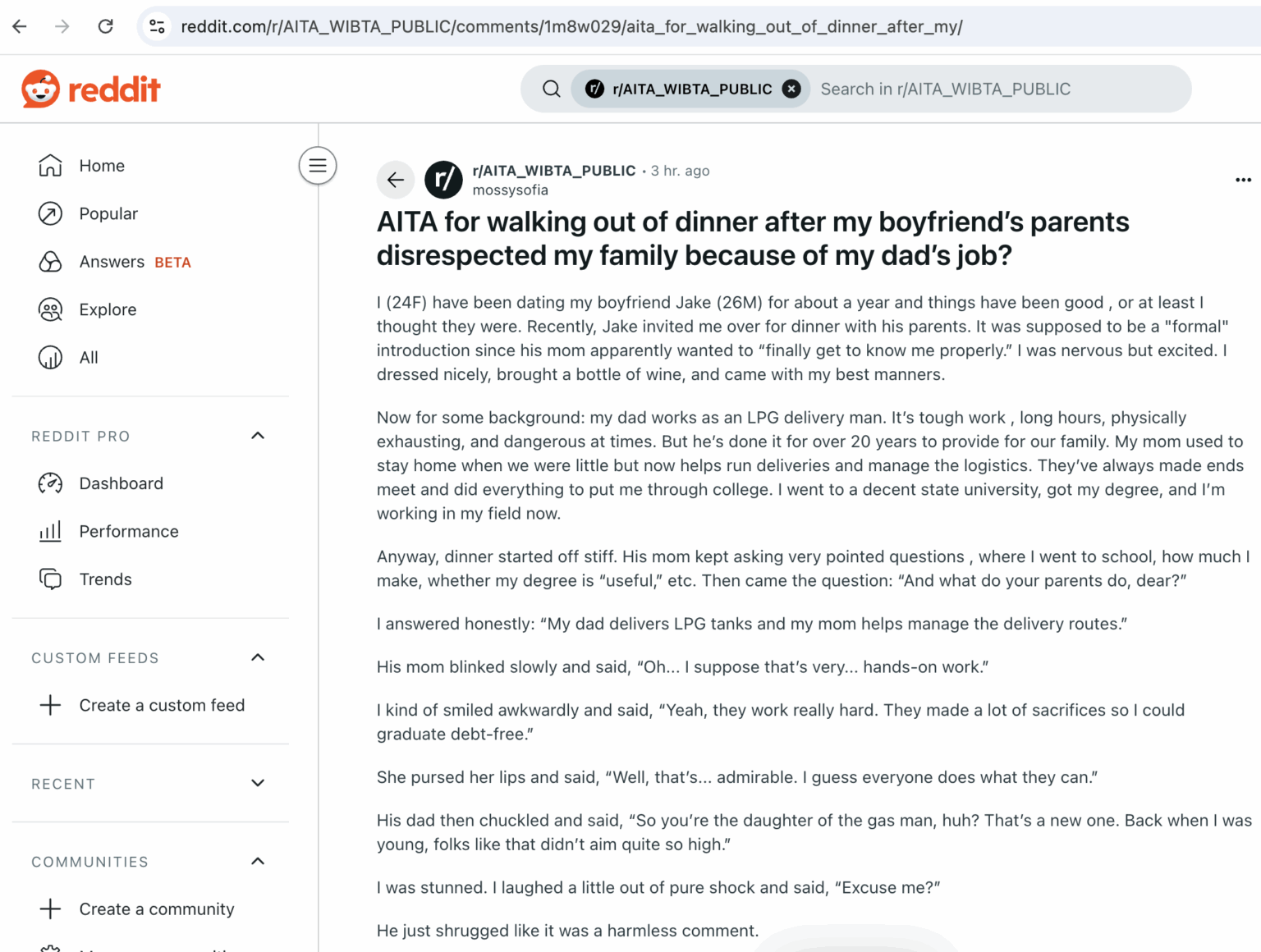 Her Boyfriend's Parents Insulted Her Dad's Job, So She Walked Out Of ...