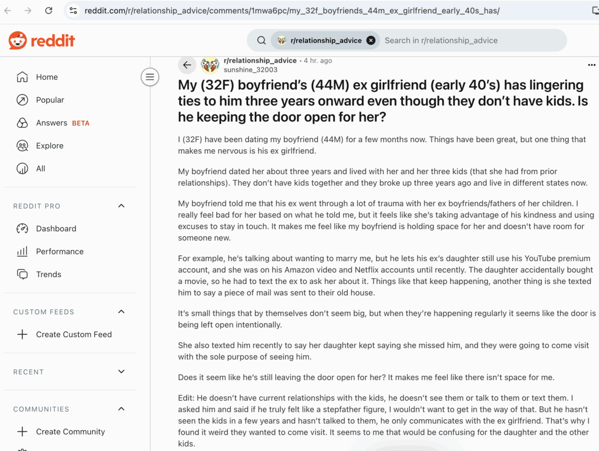 She's Worried That Her Boyfriend Isn't Over His Ex Since He Still Talks ...