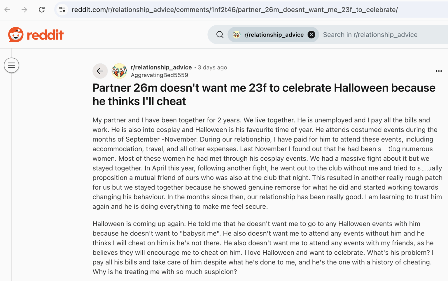 Her Unemployed Boyfriend Doesn't Want Her To Celebrate Halloween Since ...
