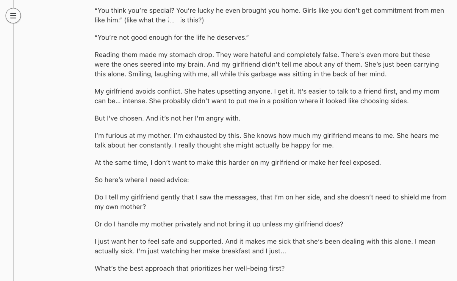 His Mom Has Been Harassing His Girlfriend With Vile Messages, And He ...