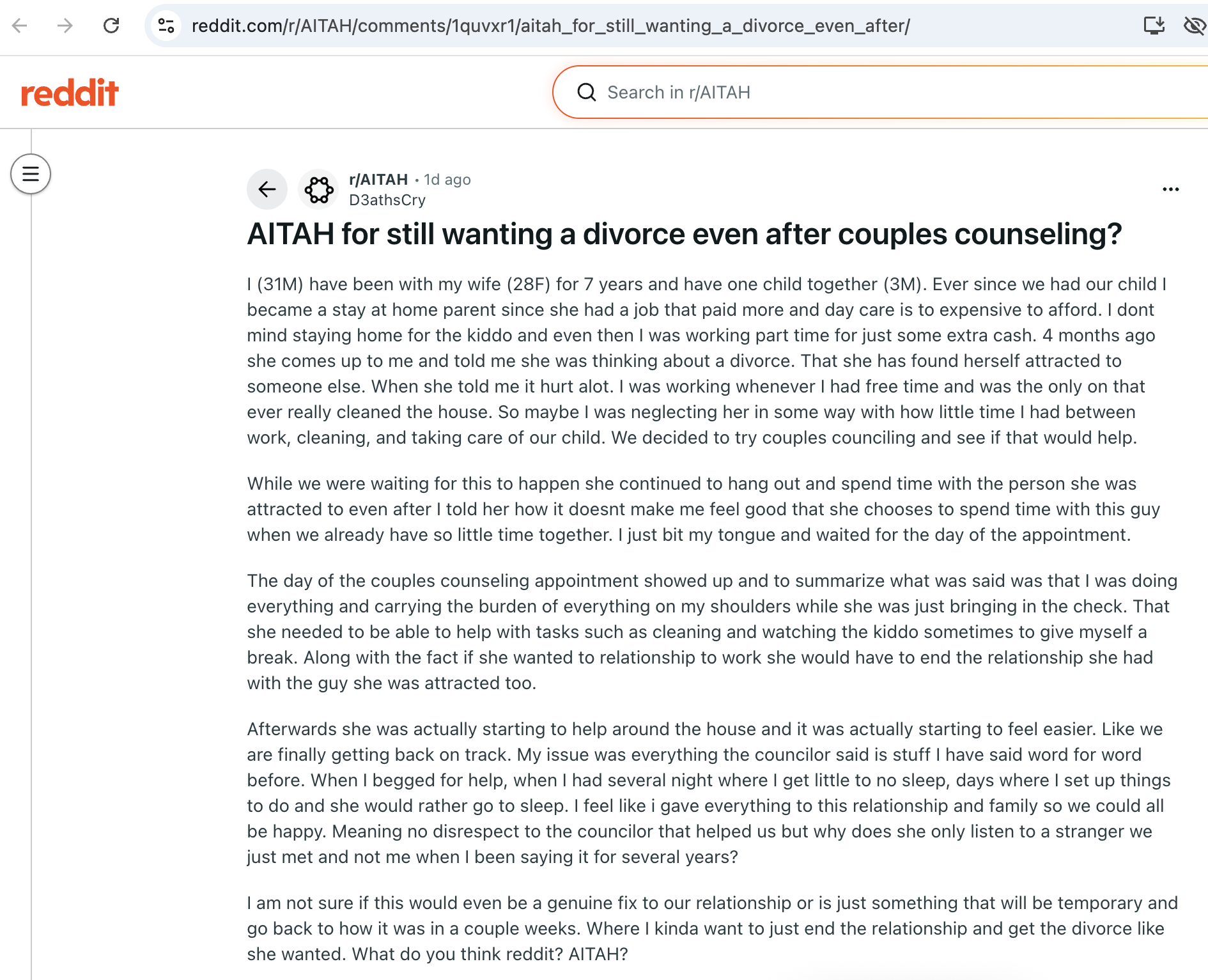 He's Been Going To Couples Counseling With His Wife After She Fell In ...