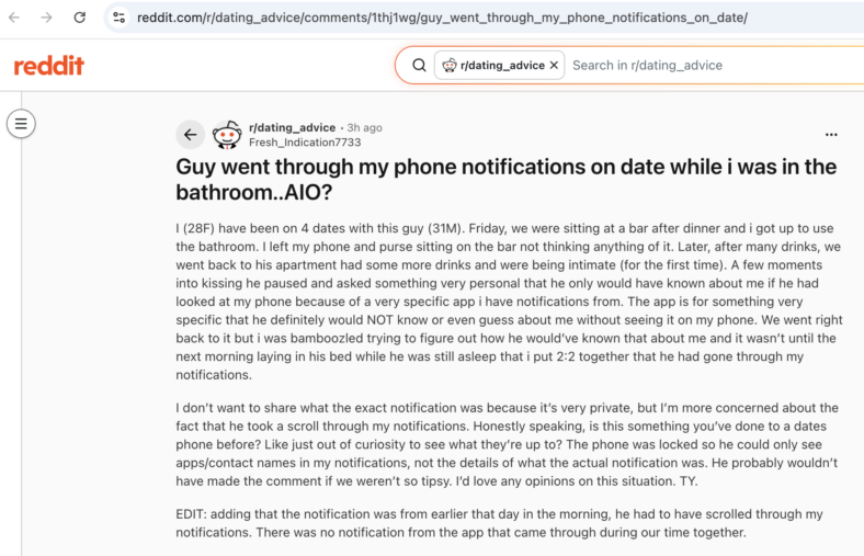 While Using The Bathroom On A Date, The Guy Went Through Her Phone ...